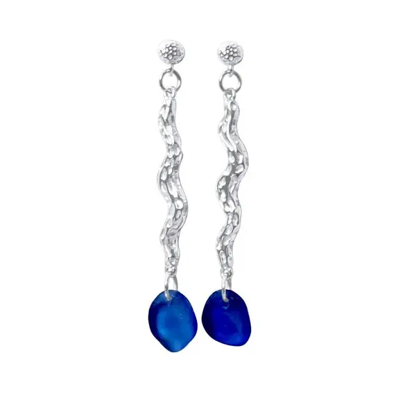 GLASSTYK Havbølge Store Earrings - Blue