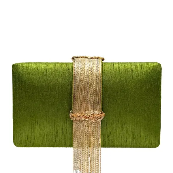 SIMITRI Olive Fringe Clutch