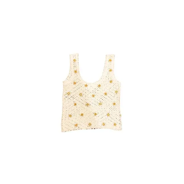 COLLECTED XX White / Gold Crochet Mirror Work Vest - White/gold