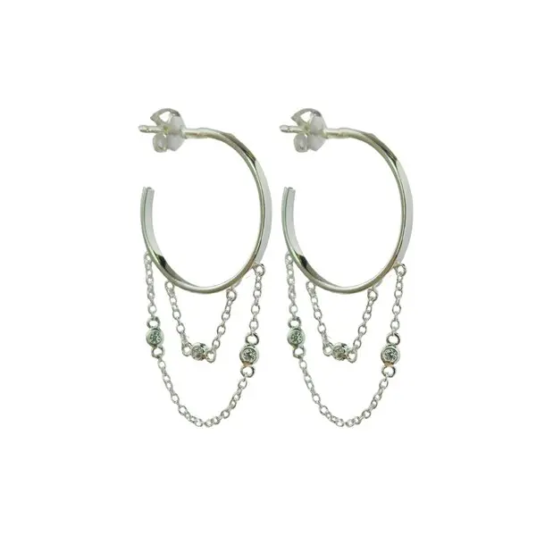 AREIA JEWELLERY Silver / White Elvira Chain Hoops Silver - Silver/white