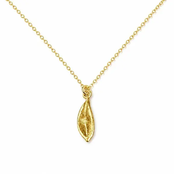 MOTHER NATURE JEWELRY Minimalist Olive Leaf Necklace, Handmade Pendant Nature Inspired Jewelry, Sterling Silver - Gold