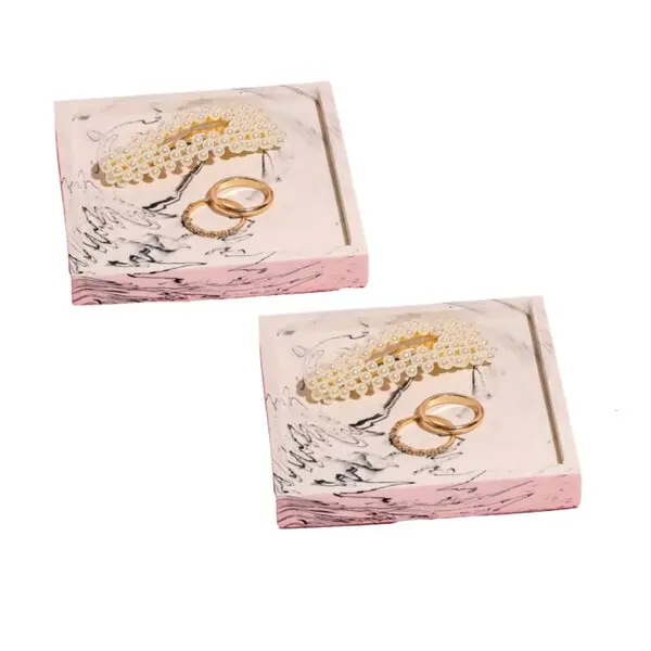 BY SHAX Zebra Marbled Trinket Tray Pair - White