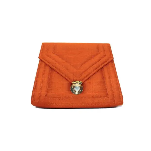 RICHA SHARMA Brown / Orange Handcrafted Silk Clutch Bag - Brown/orange