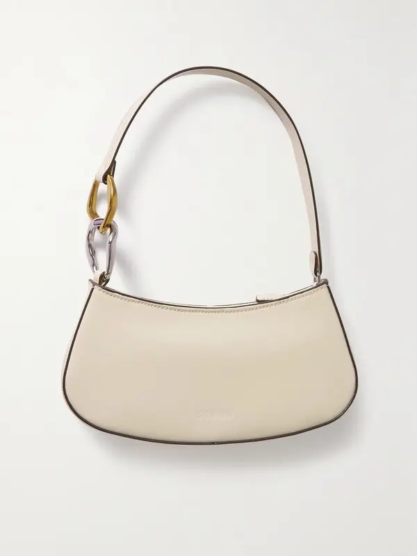 Staud Ollie Glossed-leather Shoulder Bag - Neutrals