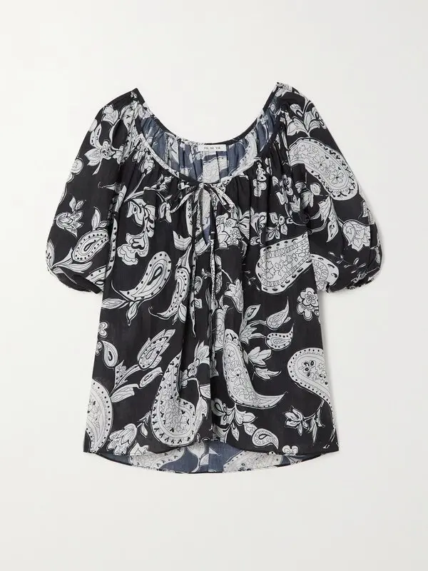 Fil De Vie Juno Paisley-print Cotton-batiste Blouse - Black