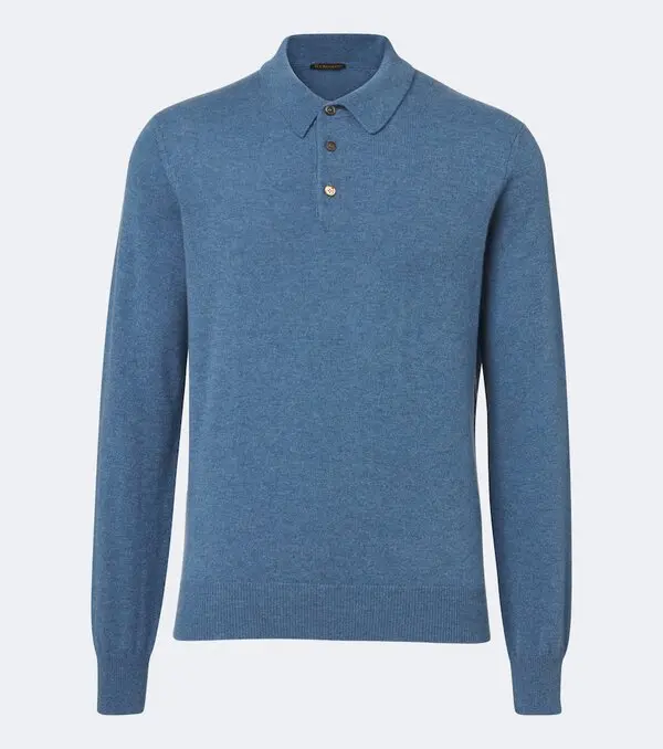 Rubinacci Cashmere Polo Sweater - Blue