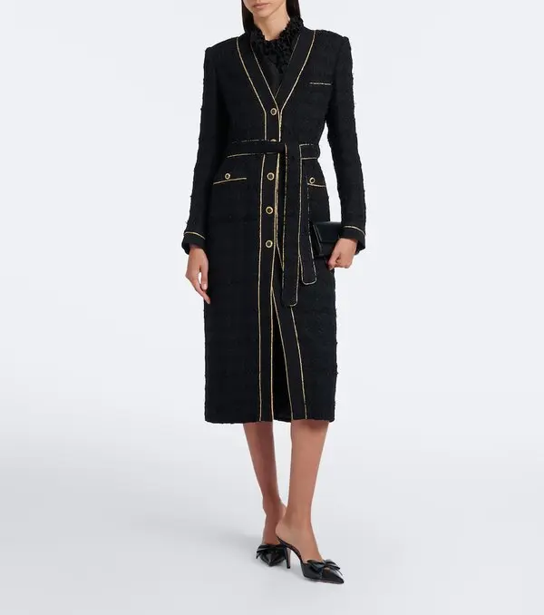Alessandra Rich Belted Cotton-blend Boucle Tweed Coat