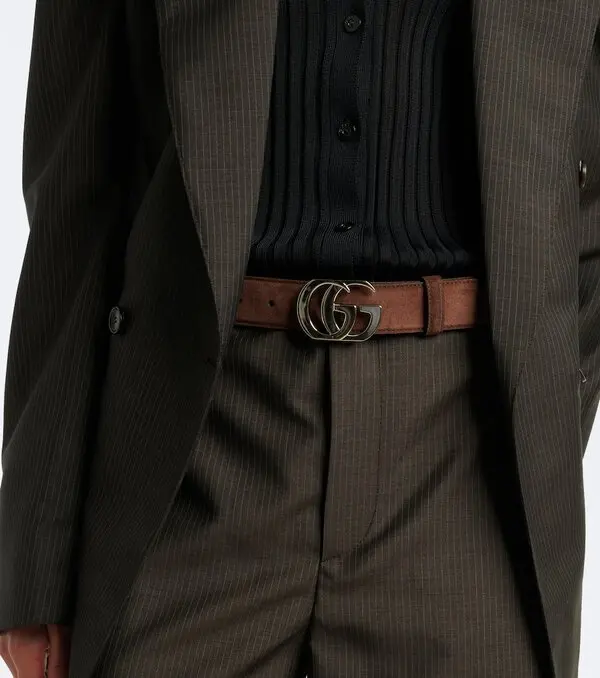 Gucci Gg Marmont Suede Belt - Brown