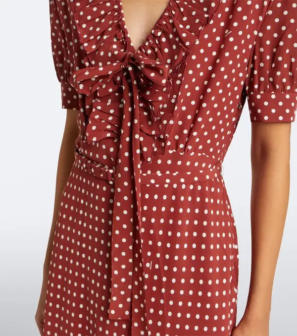 Prada Polka-dot Ruffled Silk Midi Dress - Brown