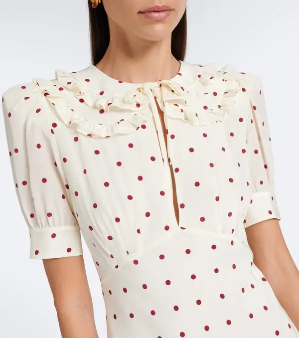 Alessandra Rich Ruffled Polka-dot Silk Midi Dress - White