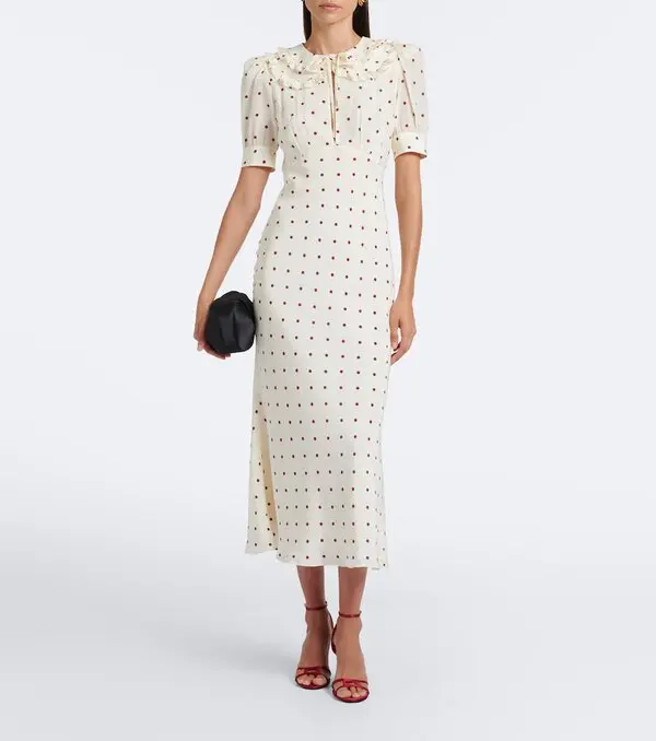 Alessandra Rich Ruffled Polka-dot Silk Midi Dress - White