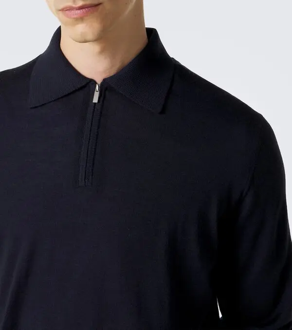 LARDINI Wool, Silk, And Cashmere Zip Polo Sweater - Blue