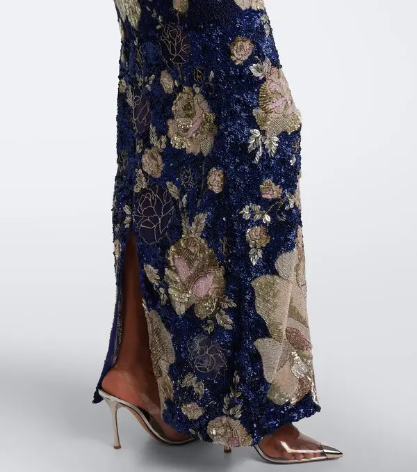 LA FUORI Sequined Floral Gown
