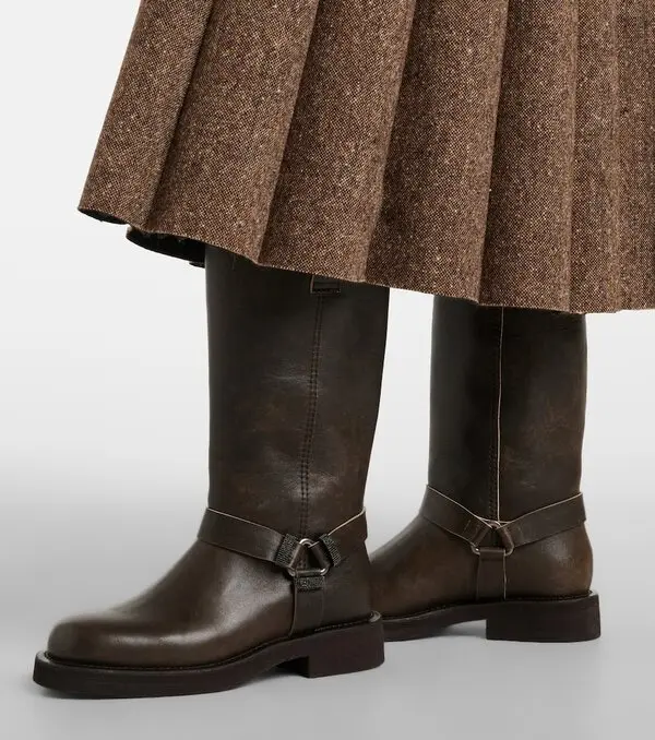 Brunello Cucinelli Monili Leather Knee-high Boots