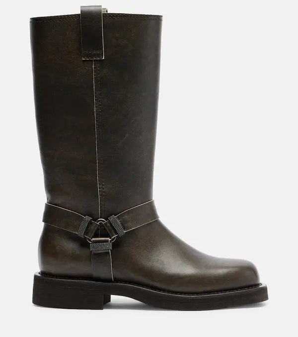 Brunello Cucinelli Monili Leather Knee-high Boots