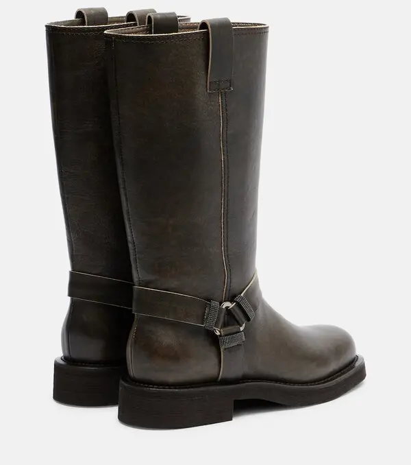 Brunello Cucinelli Monili Leather Knee-high Boots