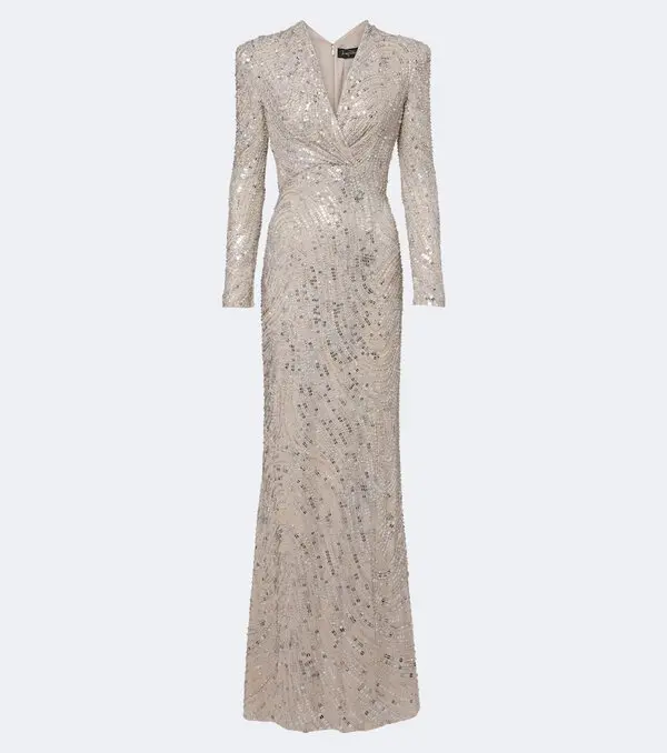 Jenny Packham Arizona Embellished Gown - Silver