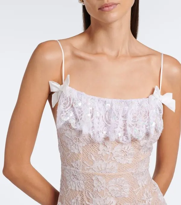 Alessandra Rich Sequined Lace Slip Gown - Grey