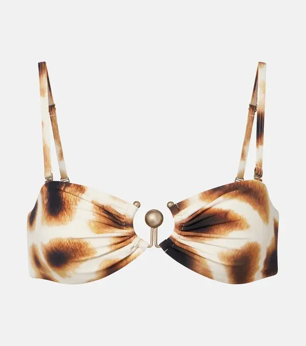 Christopher Esber Leopard-print Ruched Bikini Top - Brown