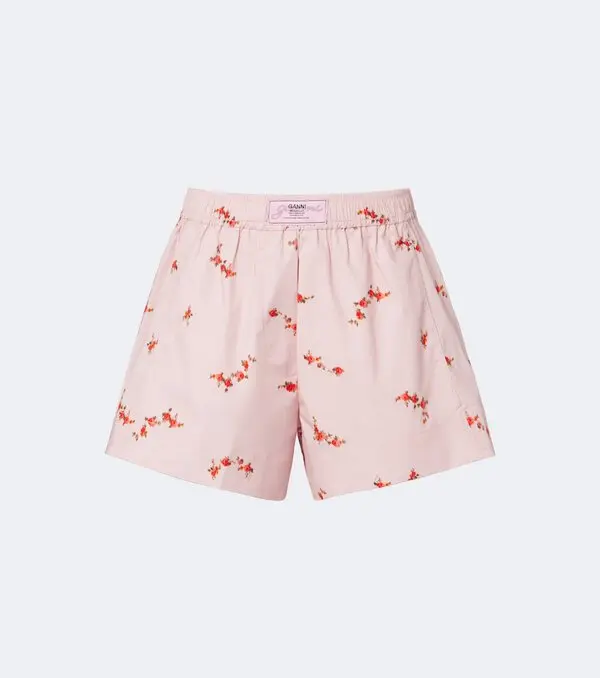GANNI Floral Cotton-blend Poplin Shorts - Pink