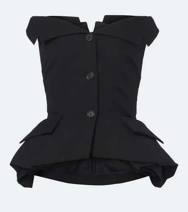 Magda Butrym Peplum Cotton Bustier Top - Black