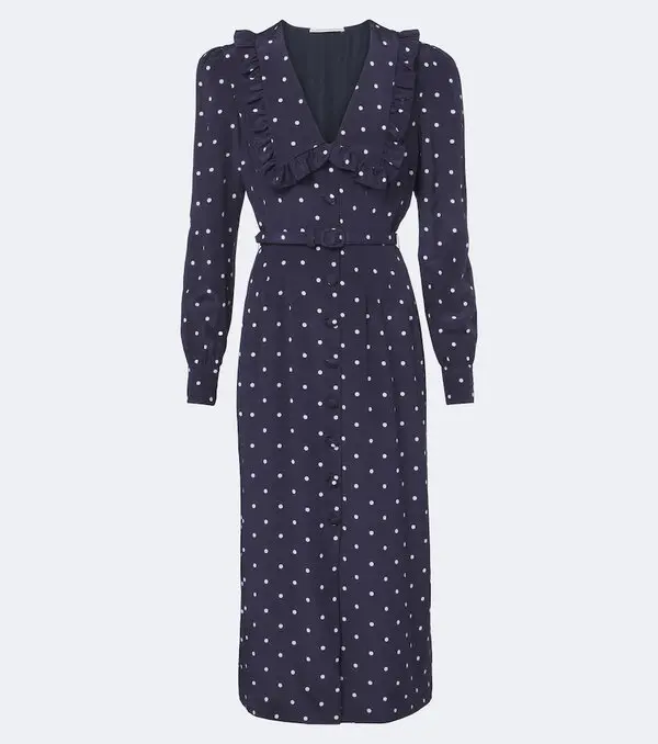 Alessandra Rich Belted Polka-dot Silk Midi Dress - Blue