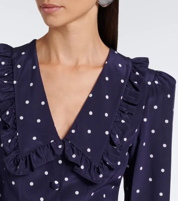 Alessandra Rich Belted Polka-dot Silk Midi Dress