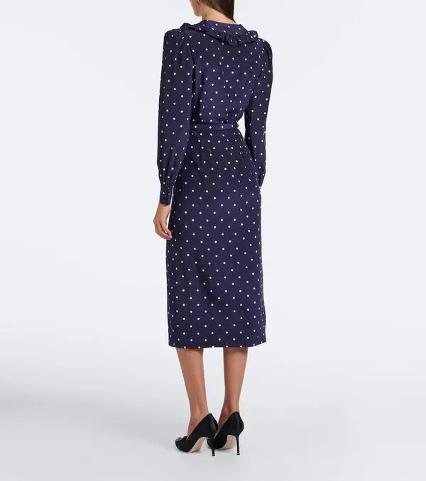 Alessandra Rich Belted Polka-dot Silk Midi Dress