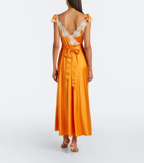 DÔEN Fiona Lace-trimmed Silk Satin Maxi Dress - Orange