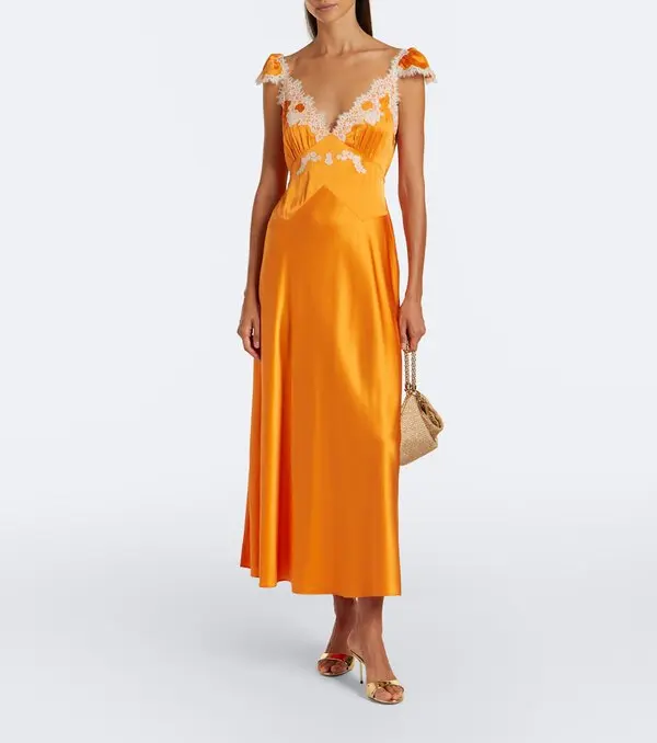 DÔEN Fiona Lace-trimmed Silk Satin Maxi Dress - Orange
