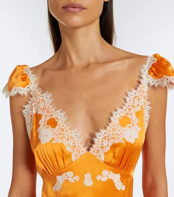 DÔEN Fiona Lace-trimmed Silk Satin Maxi Dress - Orange