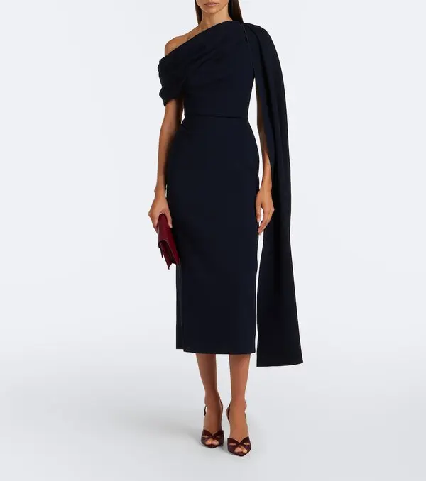 ROKSANDA Maite Caped Crepe Midi Dress - Blue