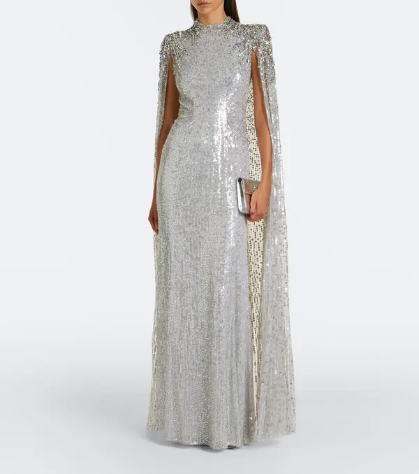 Jenny Packham Embellished Cape Gown