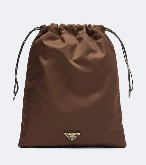 Prada Wish Leather-trimmed Re-nylon Pouch - Brown
