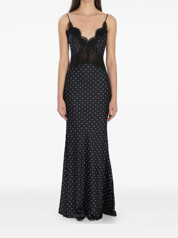 SELF-PORTRAIT Polka Dot Long Dress - Black