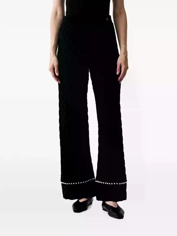 Karl Lagerfeld Basket-weave Faux-pearl-embellished Trousers - Black