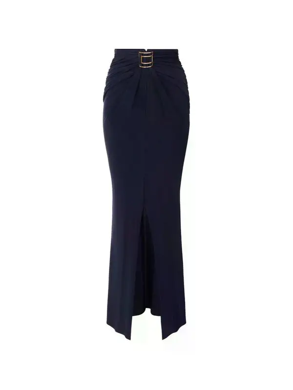 Elisabetta Franchi Crêpe Jersey Draped Maxi Skirt With Jewel Logo - Blue