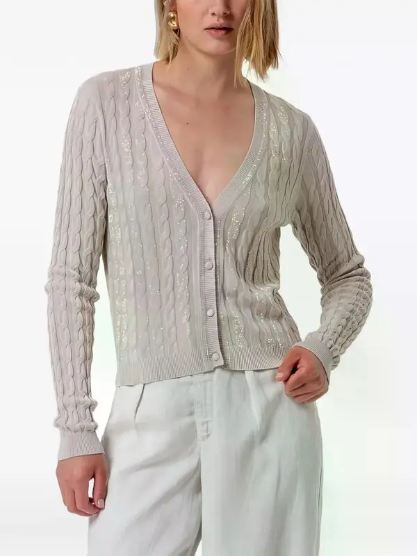 FRACOMINA Sequin-embellished Cable-knit Cardigan - Neutrals