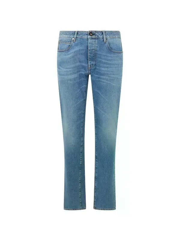 MOORER Straight-cut Whiskered Jeans - Blue