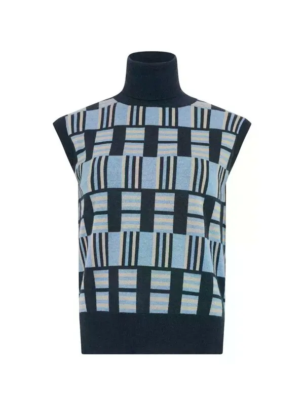 MOORER Geometric-pattern Sleeveless Jumper - Blue