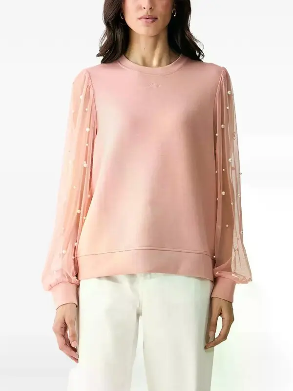 Karl Lagerfeld Pearl-embellished Tulle-sleeve Sweatshirt - Pink