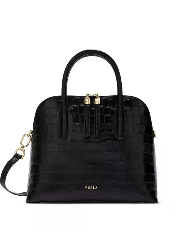 Furla S Atmosfera Dome Croc-effect Leather Tote Bag - Black