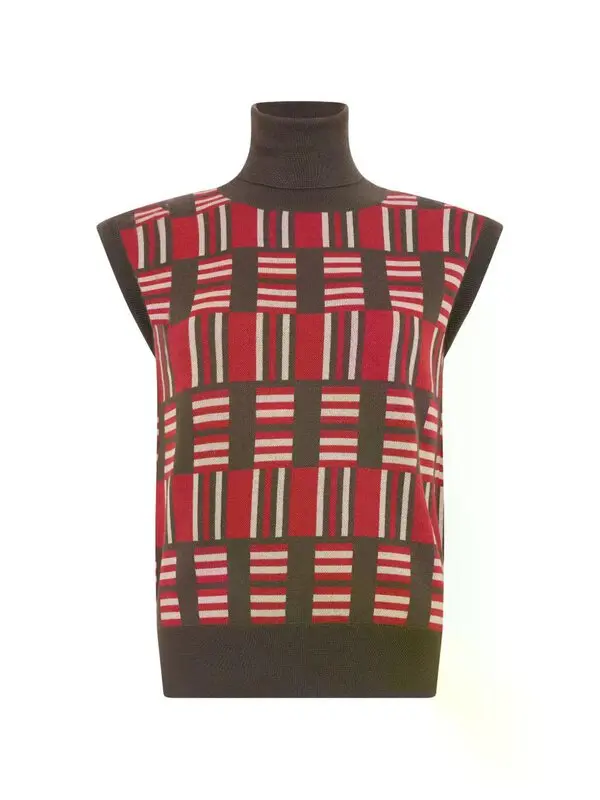 MOORER Checkered Sleeveless Jumper - Brown