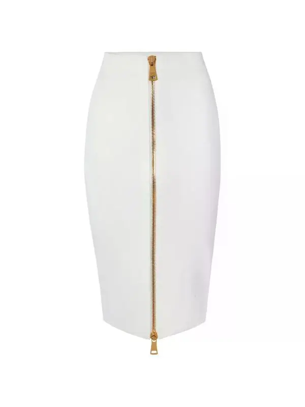 Elisabetta Franchi Knit Midi Skirt With Front Zip - Neutrals