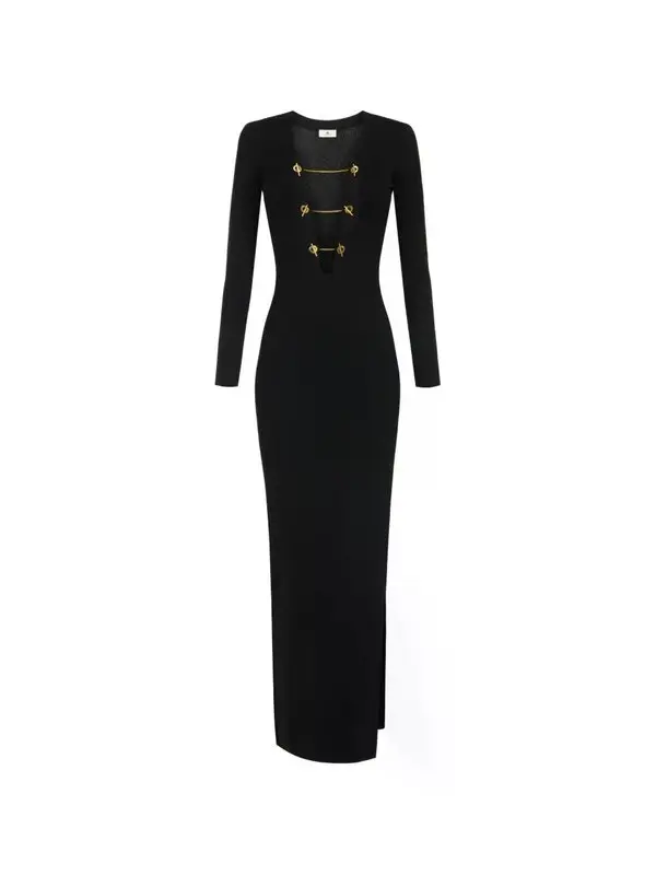 Elisabetta Franchi Red Carpet Knit Dress With Jewel Chains - Black