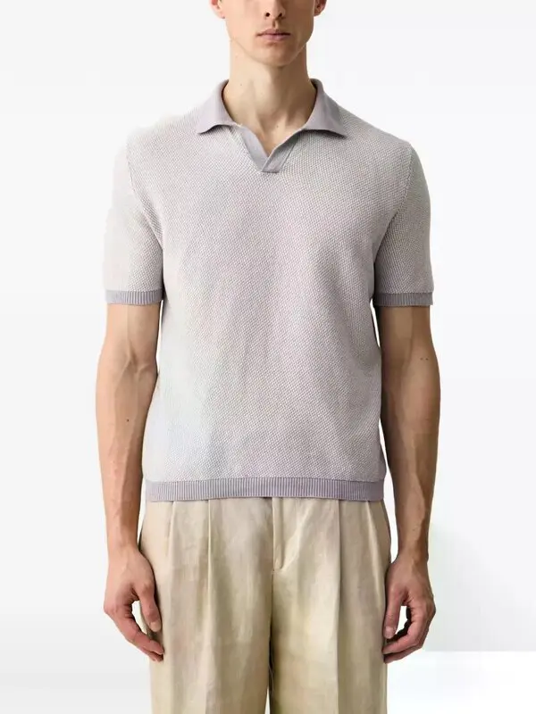 BENETTON Textured-knit Short-sleeved Polo-collar T-shirt - Grey