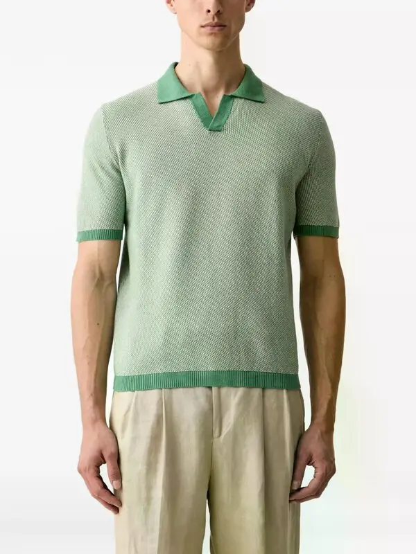 BENETTON Textured-knit Short-sleeved Polo-collar T-shirt - Green