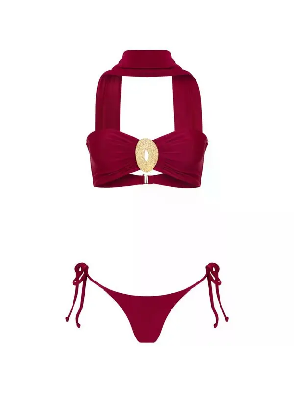 AMIR SLAMA X Tati Barbieri Hammered-effect Halterneck Bikini - Red