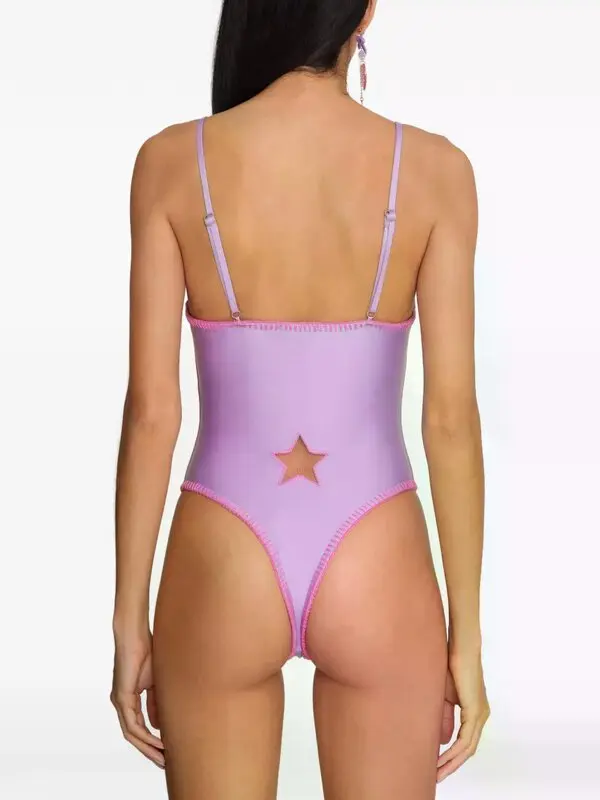 AMIR SLAMA X Tati Barbieri Blanket-stitched Star-cutout Swimsuit - Purple