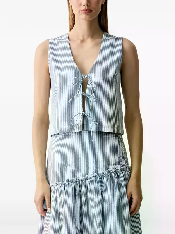BENETTON Striped Tie-fastening Sleeveless Blouse - Blue
